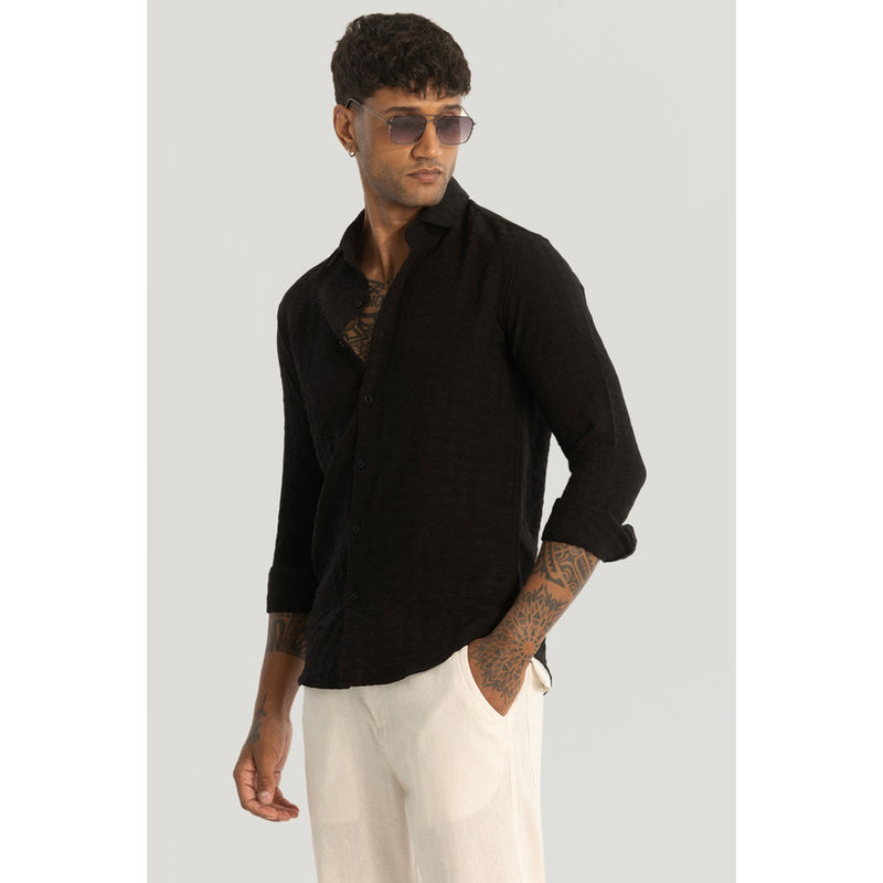 Buy Snitch Black Self Design Shirt Online