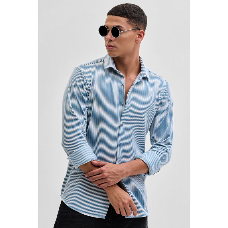 Buy Snitch Blue Stripes Slim Fit Stretch Shirt Online