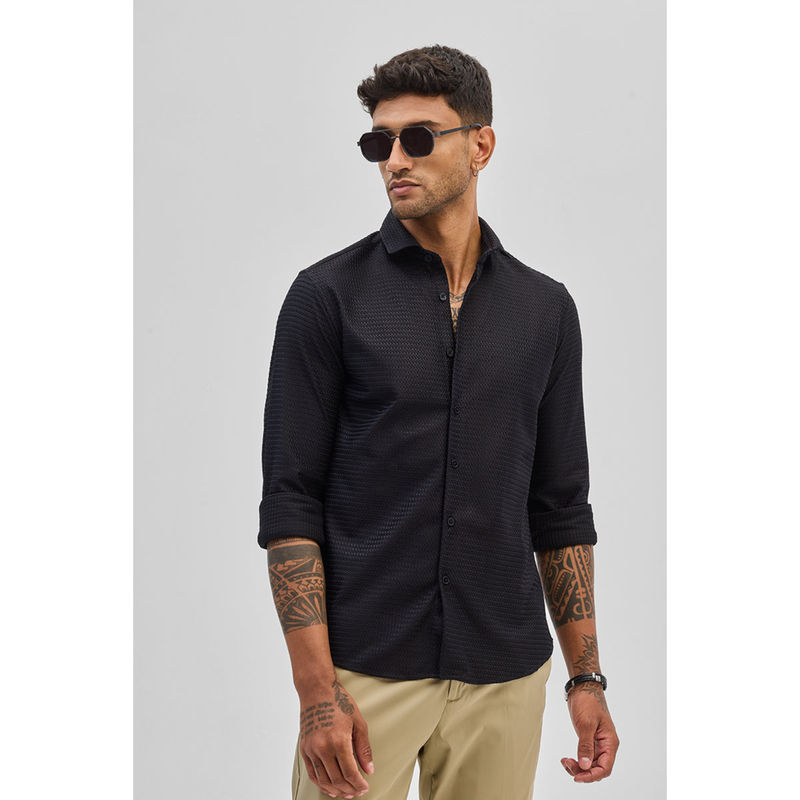 Buy Snitch Black Self Design Shirt Online