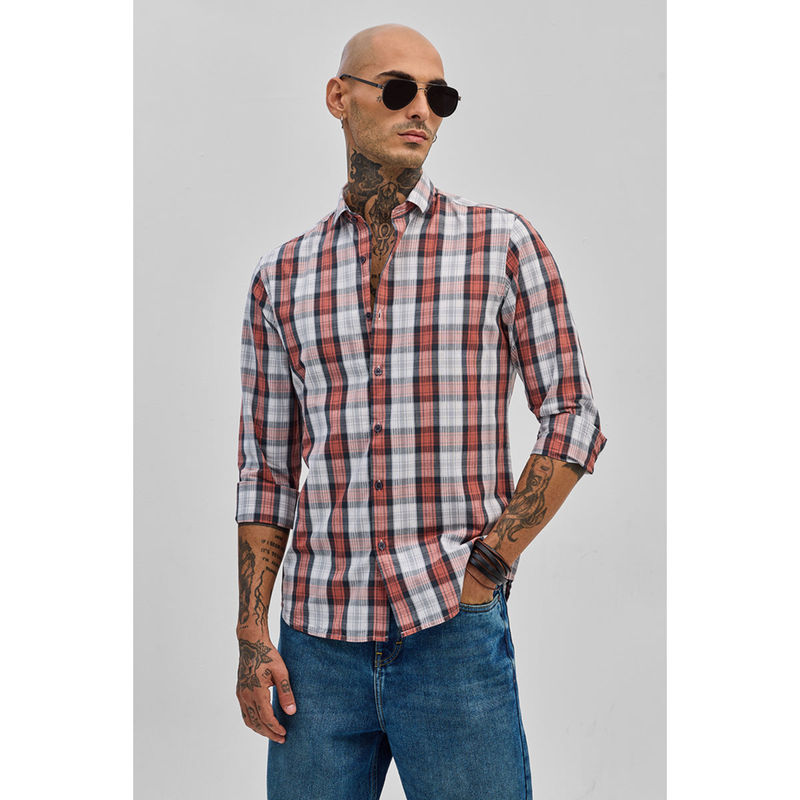 Buy Snitch Red Checks Slim Fit Shirt Online