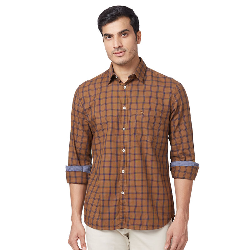 Buy Parx Men Slim Fit Cotton Checks Brown Casual Shirt Online
