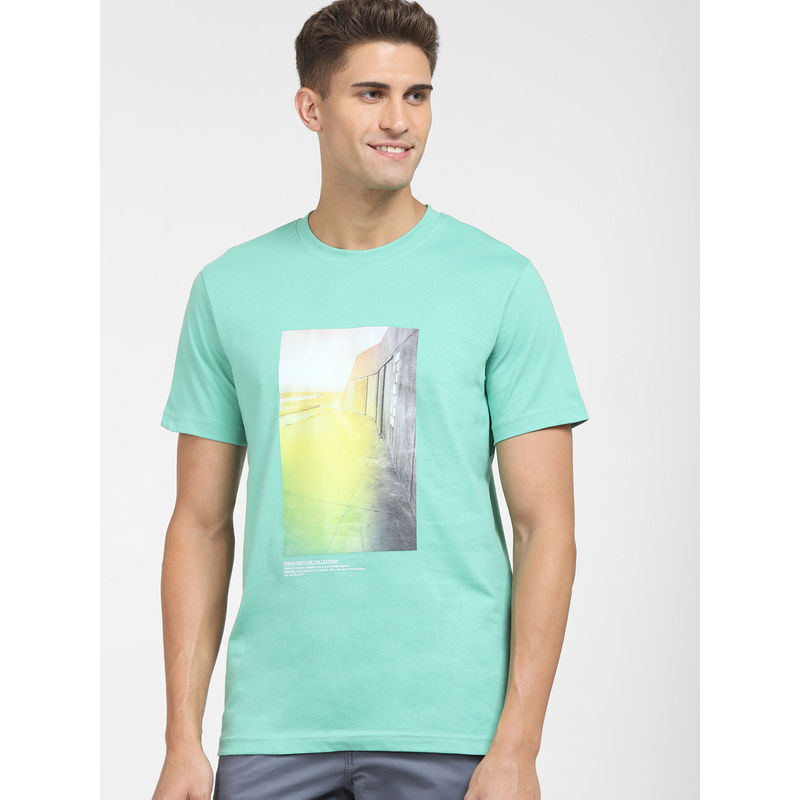 Buy Selected Green Graphic Print Crew Neck T-shirt Online