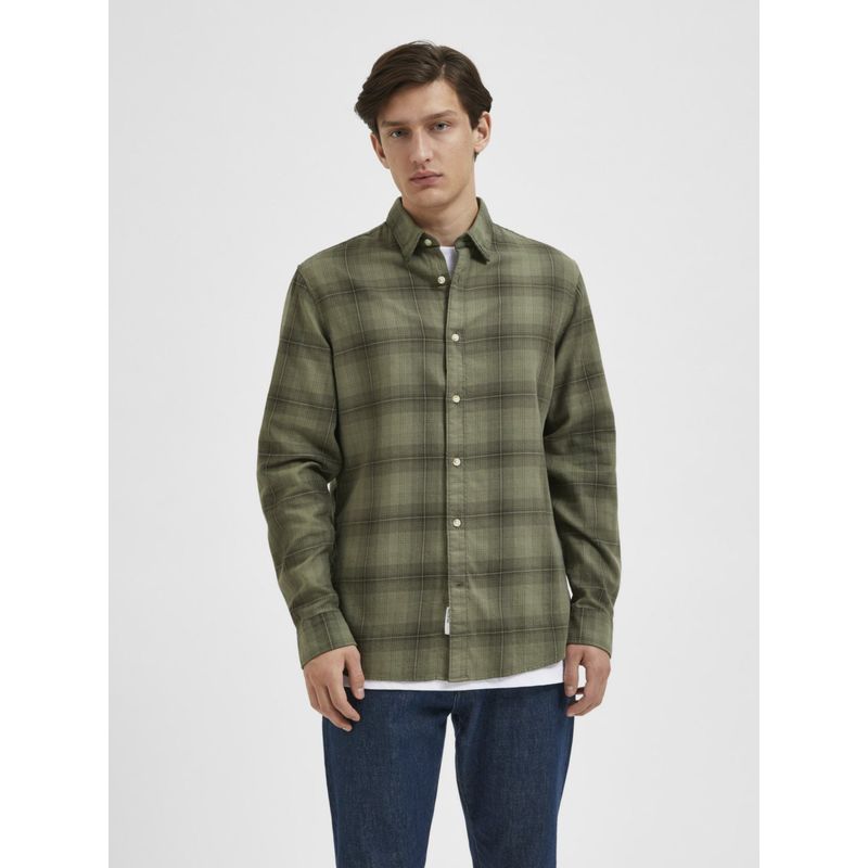 Buy Selected Green Check Full Sleeves Shirt Online