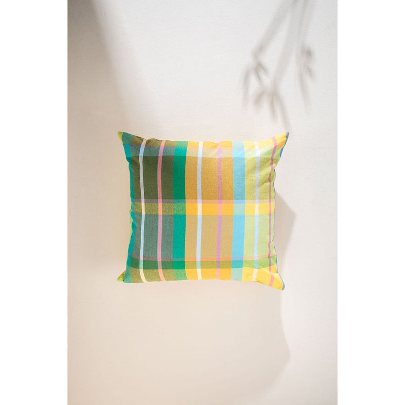 Buy Freedom Tree Madras Checks Cotton Sun Yellow Cushion Cover (24 x 24 ...