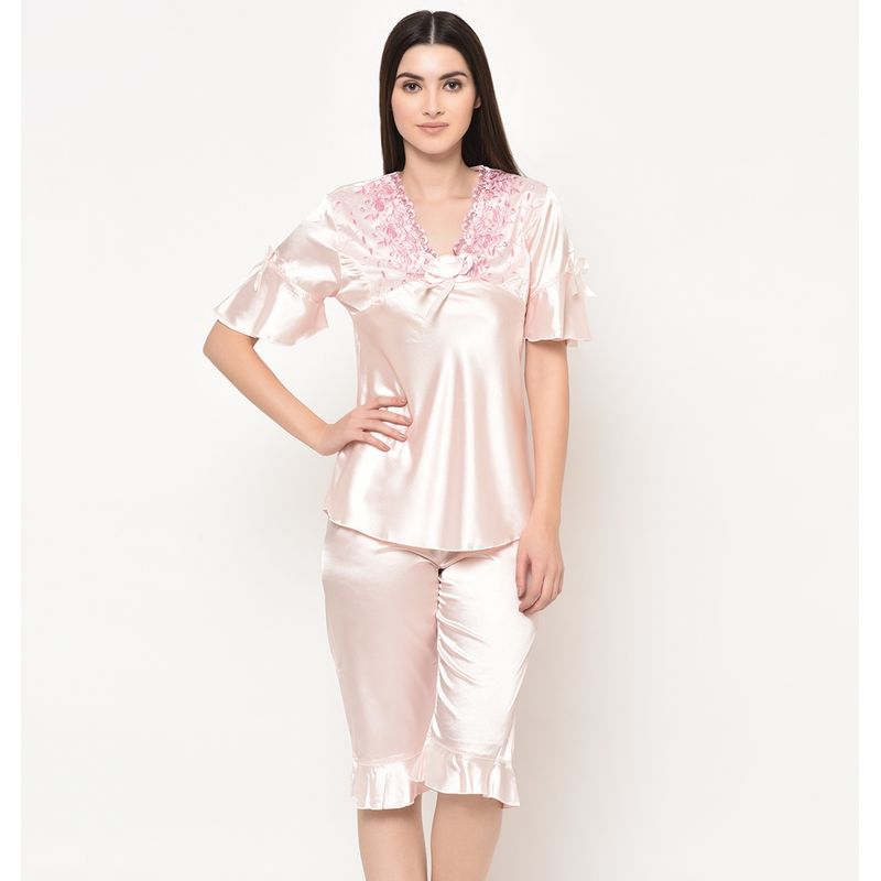 Da Intimo Satin Self Design Top & Pyjama set -Pink: Buy Da Intimo Satin ...