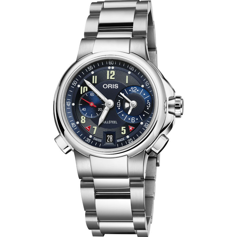 Buy Oris Full Steel Date Dual Time Dial Color Blue Men Watch 01 690 ...