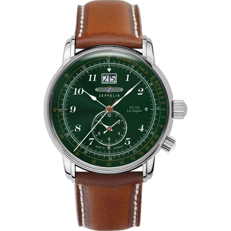 Buy Zeppelin LZ 126 Los Angeles Date Dual Time Dial Color Green Men ...