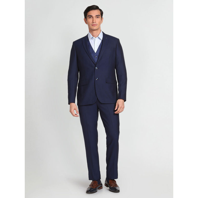 Buy Arrow Navy Blue Reversible Waist Coat Tailored Fit Suit (Set of 3 ...
