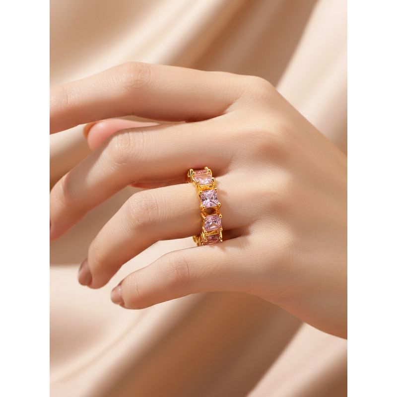 Buy Designs & You Gold-Plated Pink Square Ads Adjustable Ring Online