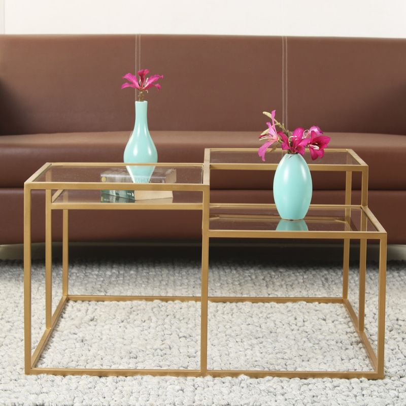 Buy Claymint Valentino Clear Glass Bunching Coffee Table in Dark Gold ...