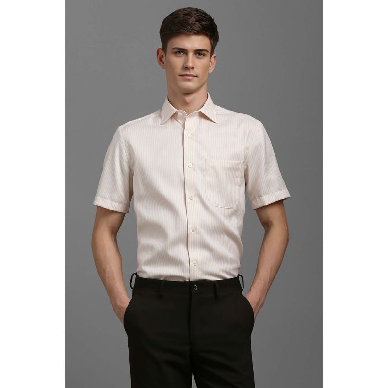 Buy Louis Philippe Men Peach Classic Regular Fit Stripe Half Sleeves ...