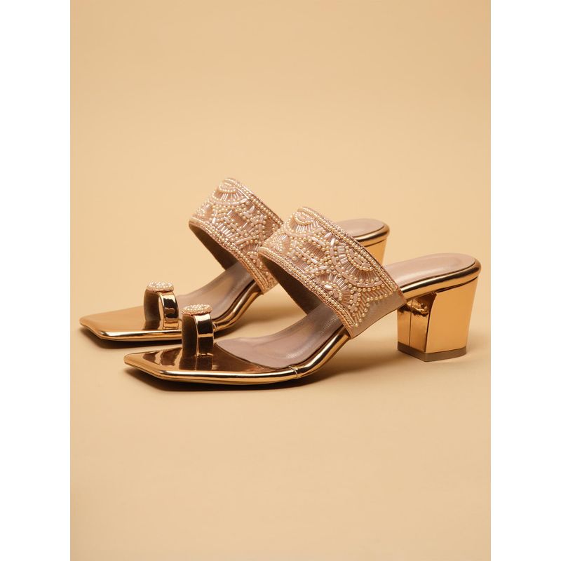Buy Eridani Aria Rose Gold Embellished Sandal Heels Online