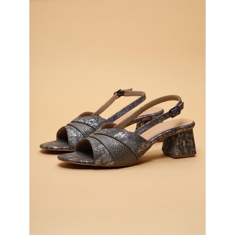 Buy Eridani Aroha Gunmetal Grey Backstrap Sandal Heels Online