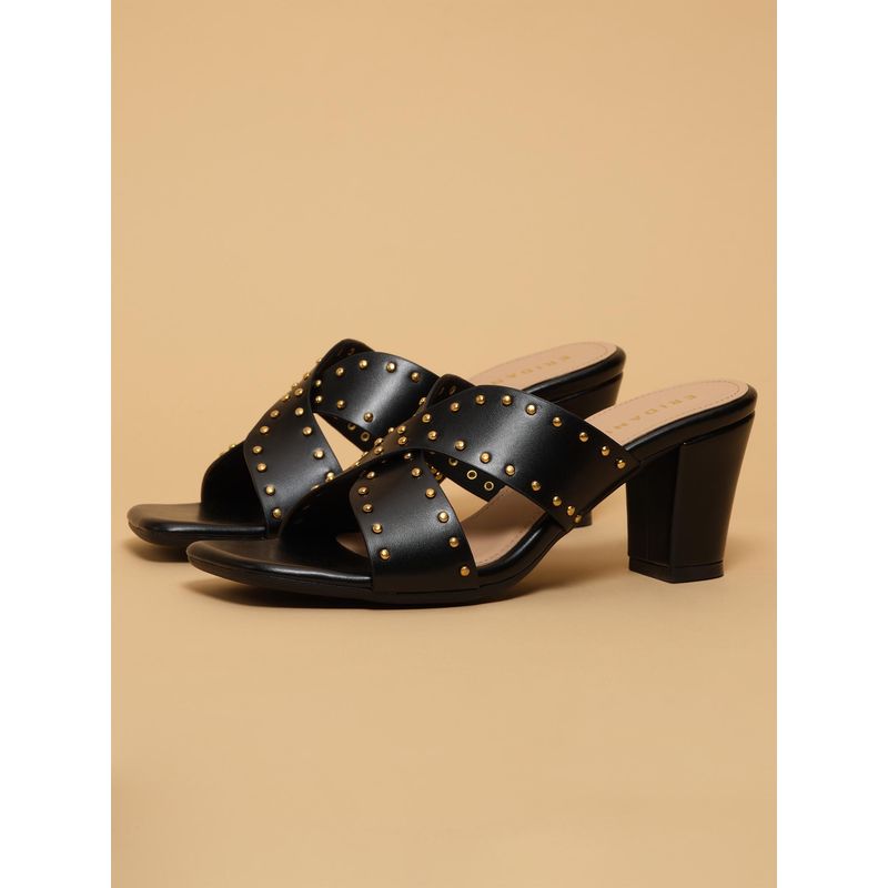 Buy Eridani Miko Black Studded Sandal Heels Online
