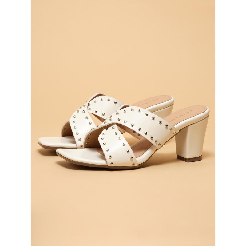 Buy Eridani Miko White Studded Sandal Heels Online