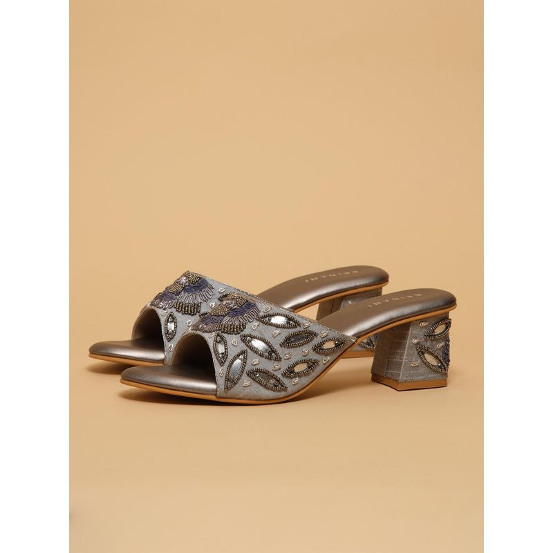 Buy Eridani Vani Gunmetal Grey Embellished Sandal Heels Online