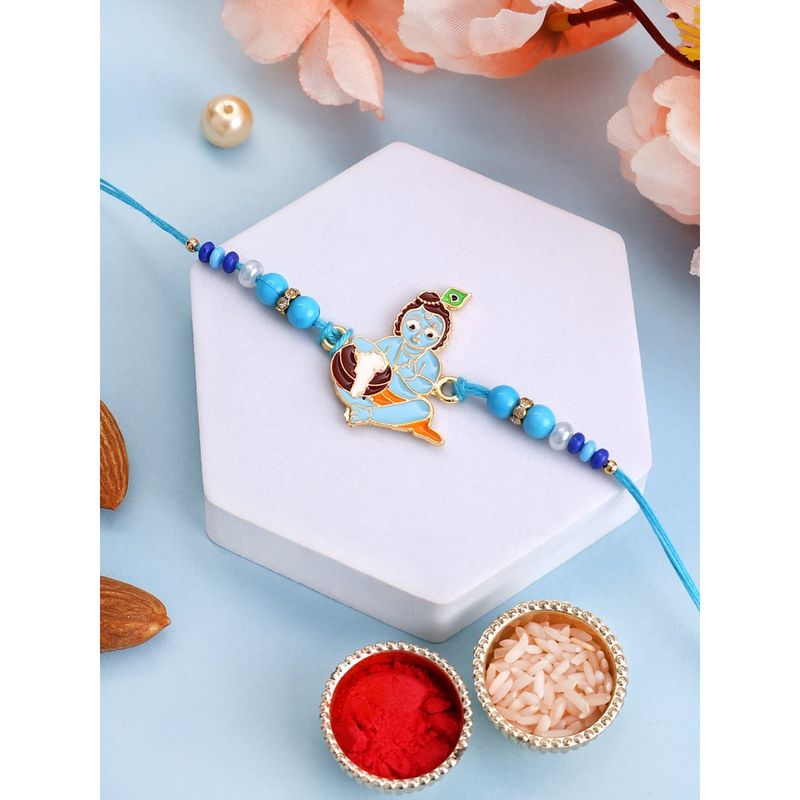 Buy PANASH Plated Krishna Shaped Thread Rakhi with Roli Chawal Online