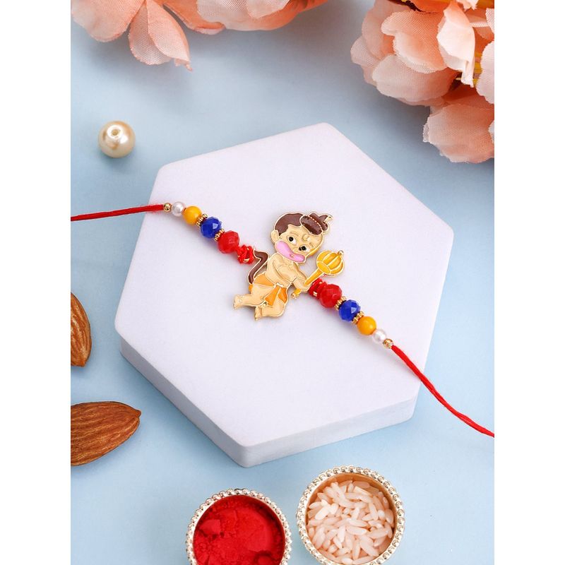 Buy PANASH Plated Hanuman Shaped Brass Thread Rakhi with Roli Chawal Online