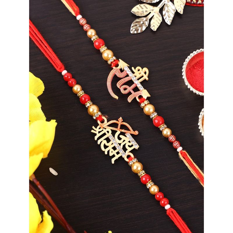 Buy PANASH Plated Name of Shri Ram Thread Rakhis with Roli Chawal Online