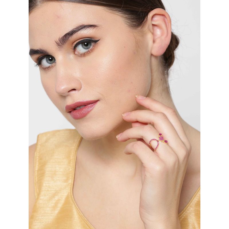 Buy Priyaasi Gold Plated Ruby Studded Floral Pattern Lightweight Party Wear Finger Ring Online