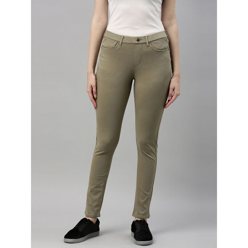 Buy Go Colors Women Olive Solid Super Stretch Jeggings Online