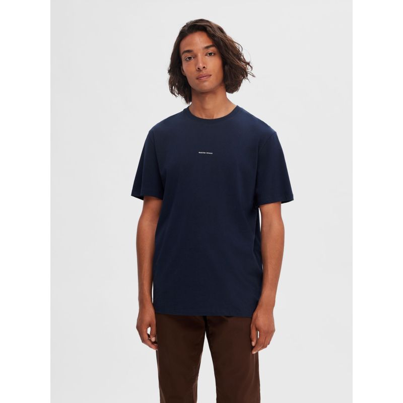Buy Selected Dark Blue Logo Print Crew Neck T-Shirt Online