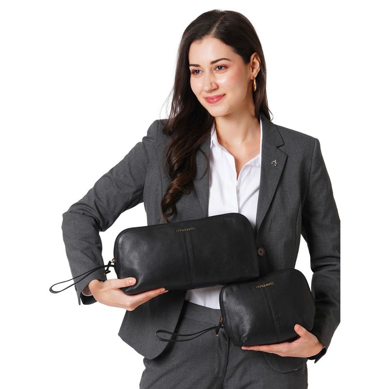 Buy Perquisite Timeless Traveler Black Cosmetic Pouch (Set Of 2) Online