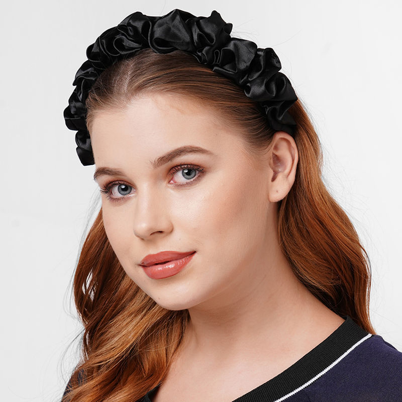 Buy Toniq Black Satin Alice Ruffled Hair Band For Women(awxxh100) Online