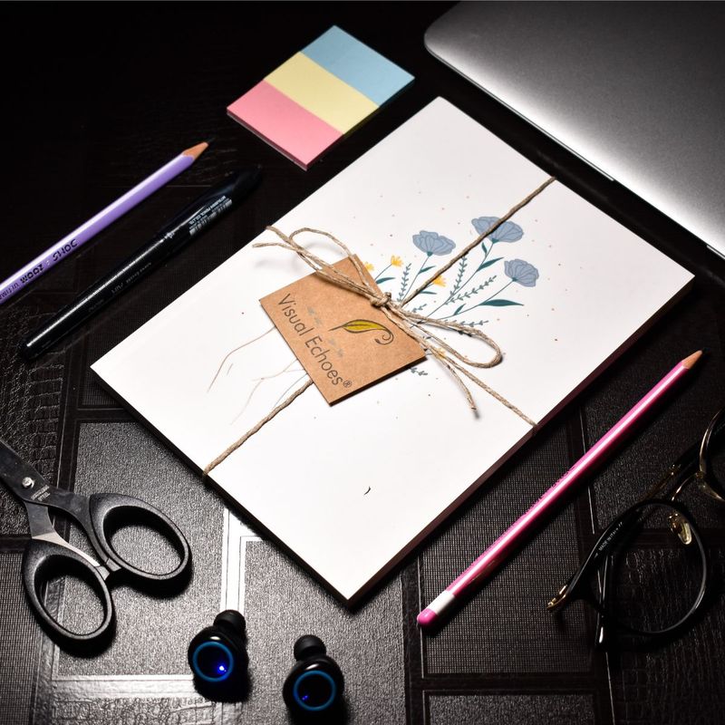 Visual Echoes Abstract Floral Soft Bound A5 Notebook - White Spring ...