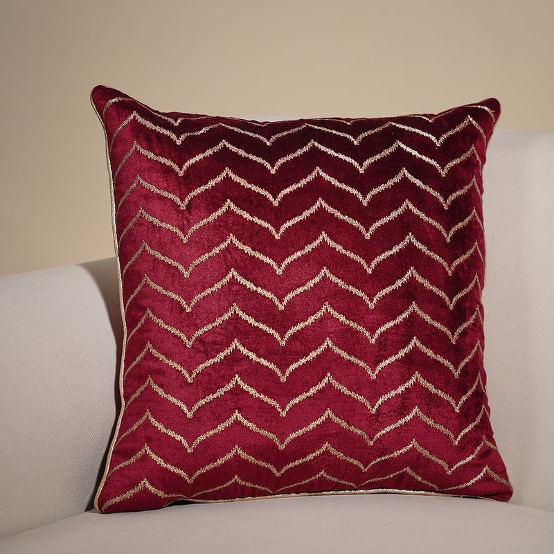 Buy Pure Home + Living Red Embroidered Square Cushion Cover with Piping ...