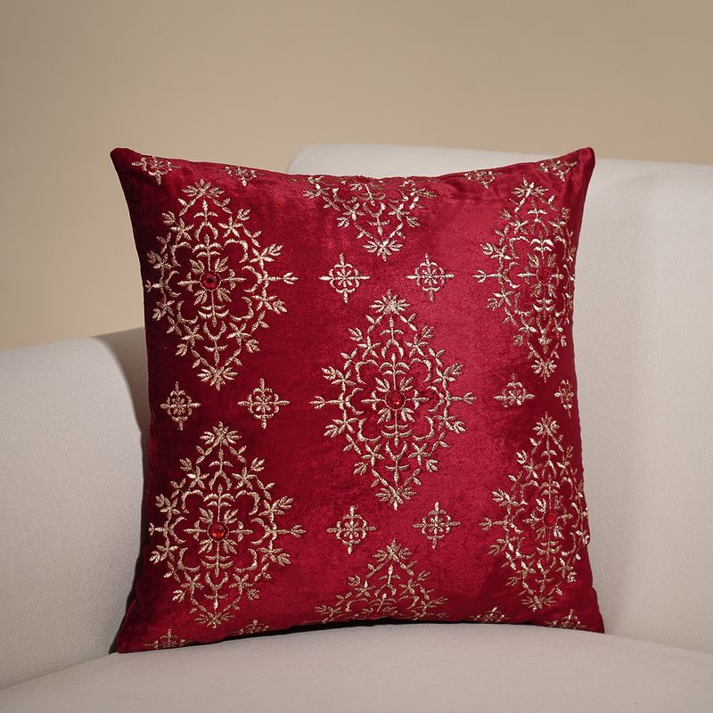 Buy Pure Home + Living Red Embroidered Square Cushion Cover (16x16 ...