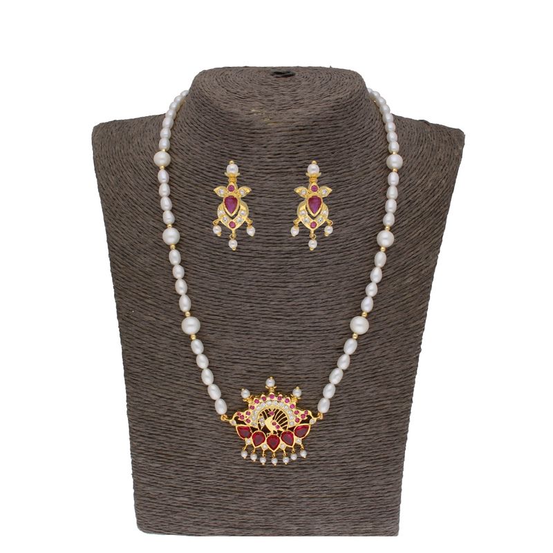 Buy Sri Jagdamba Pearls Fancy 1 Line Oval Pearl Necklace Set Online