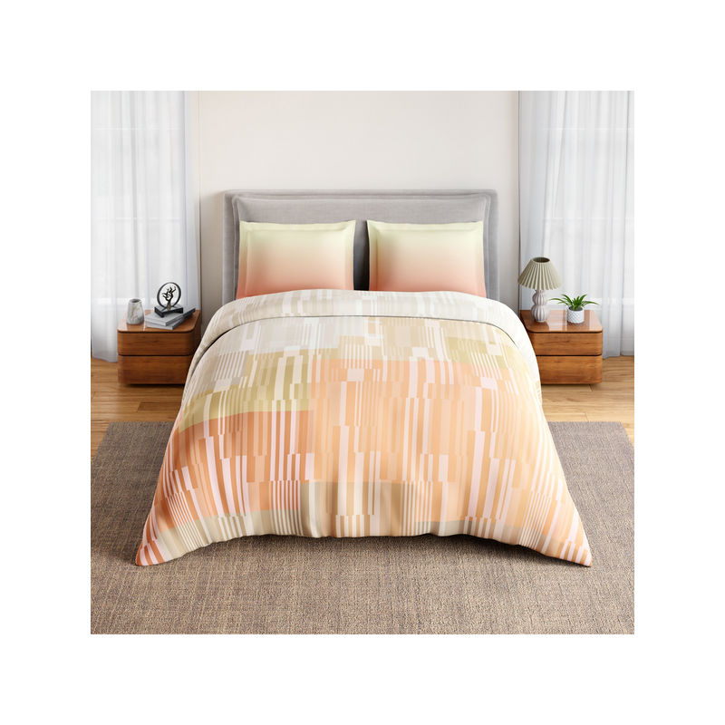 Buy SPACES Peach Geofoam Cotton 132 TC Percale Geometric Bedsheet with ...