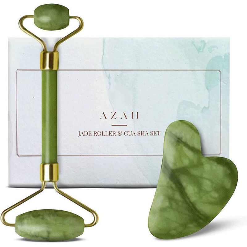 Azah Jade Roller Gua Sha Face Massage Kit Reduces Puffiness And Wrinkles Enhances Glow