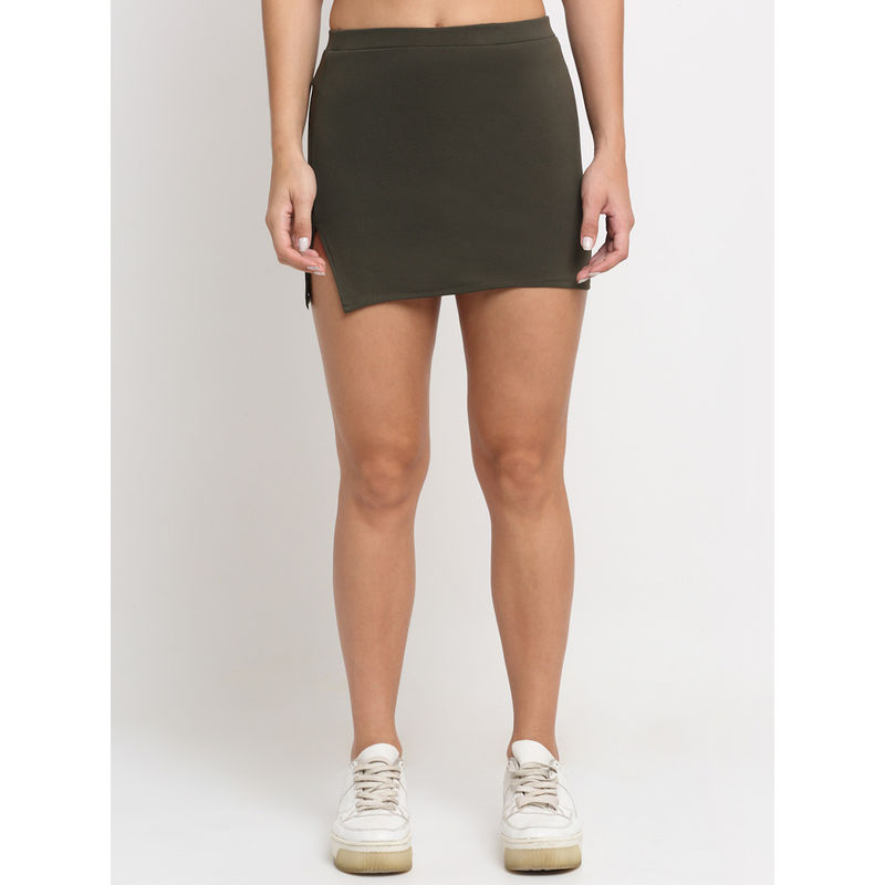 Buy EVERDION Deep Sage High-rise Mini Side Slit Skirt Online
