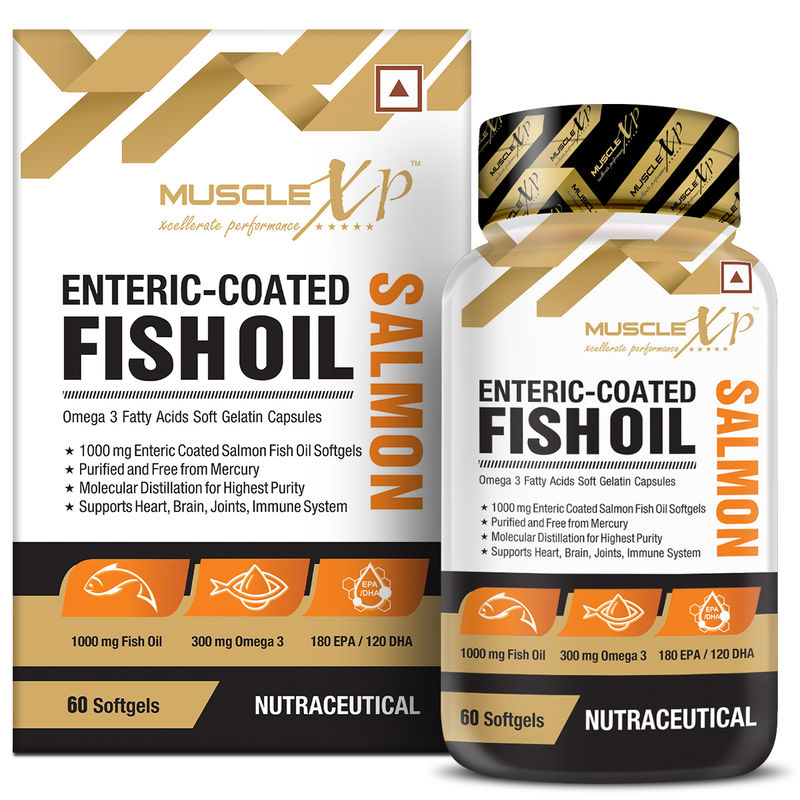 Buy MuscleXP Salmon Fish Oil 1000mg, 300mg Omega 3 60 Enteric Coated ...