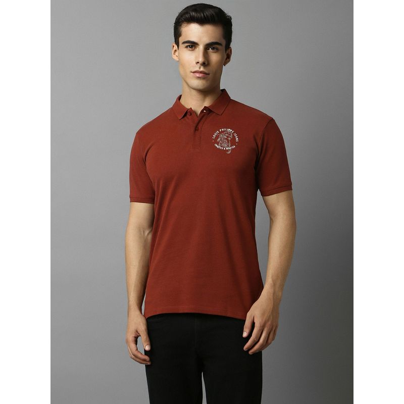 Buy Louis Philippe Men Maroon Solid Polo Neck T-shirt Online