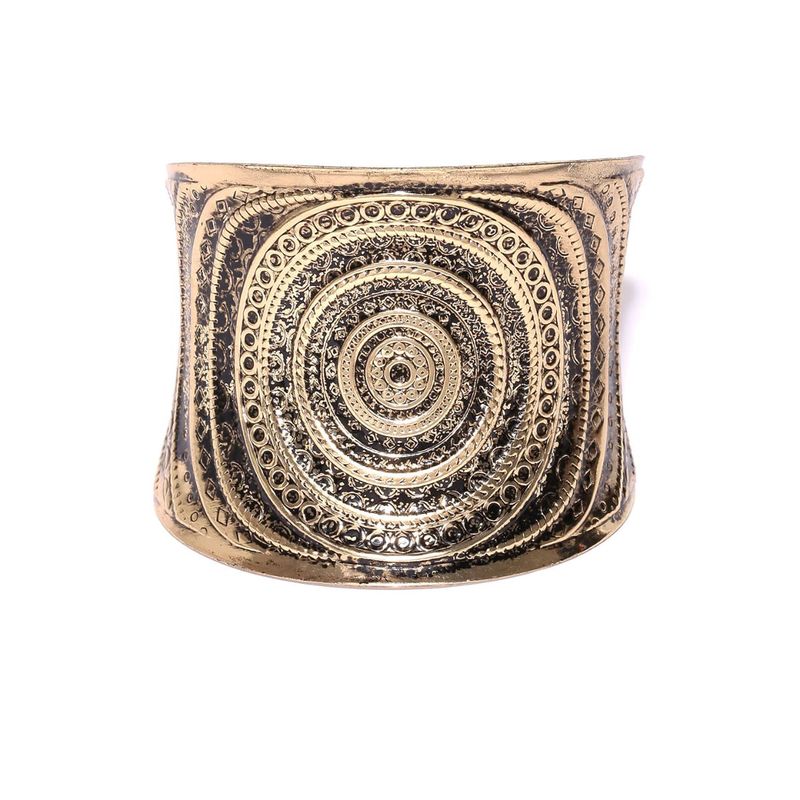Buy Prita Gold Plated Textured Cuff Bracelet In Black Color Online