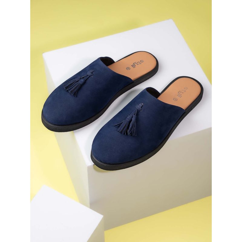 Buy Styli Men Faux Suede Navy Blue Mules with Tassel Detail Online