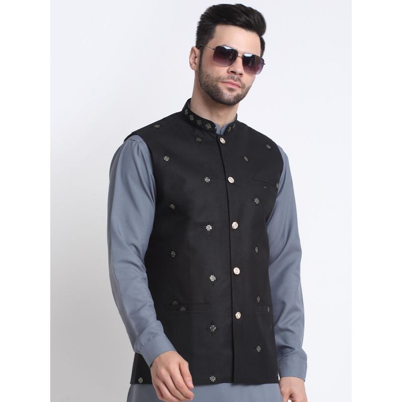 Buy Kraft India Mens Black Silk Embroidered Sequence Jacket Online