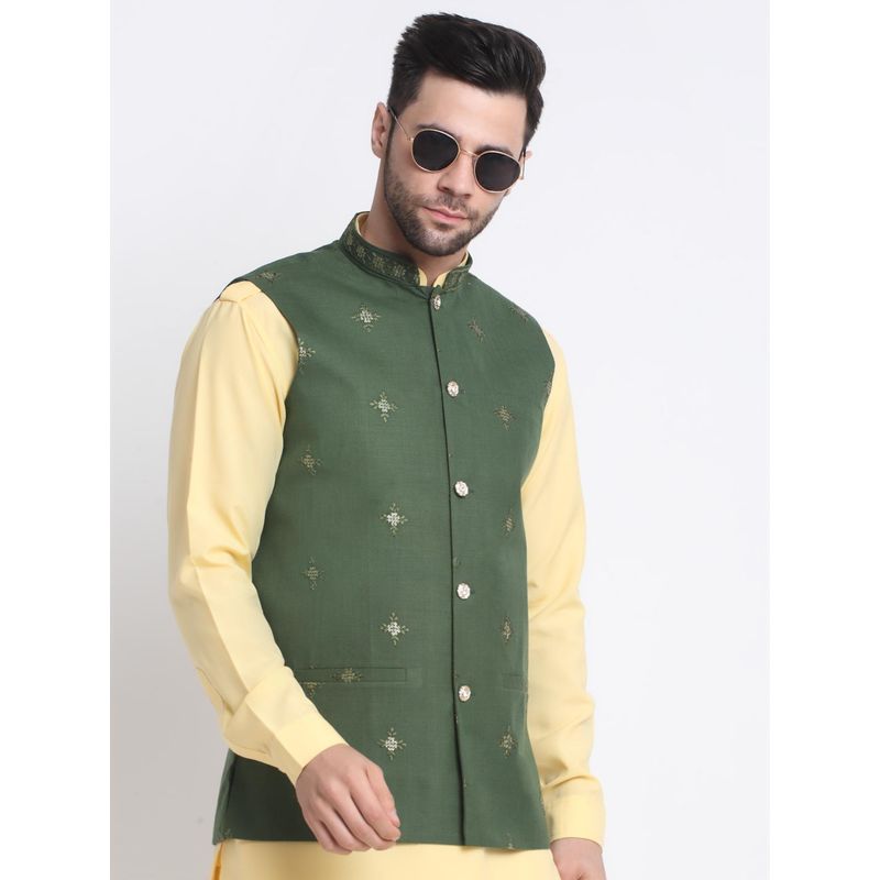Buy Kraft India Mens Olive Silk Embroidered Sequence Jacket Online
