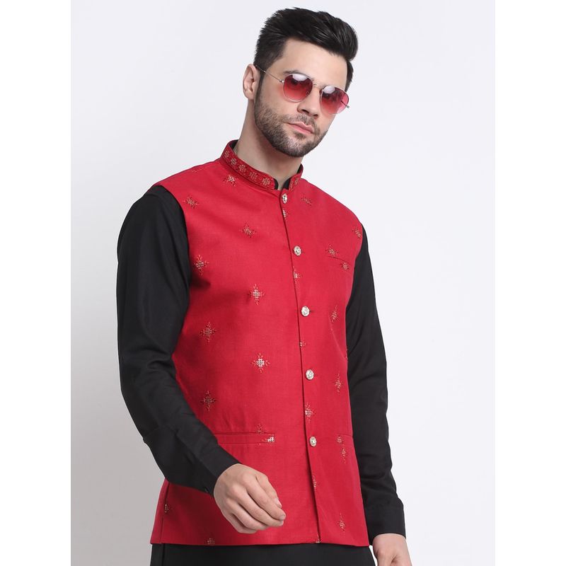 Buy Kraft India Mens Red Silk Embroidered Sequence Jacket Online
