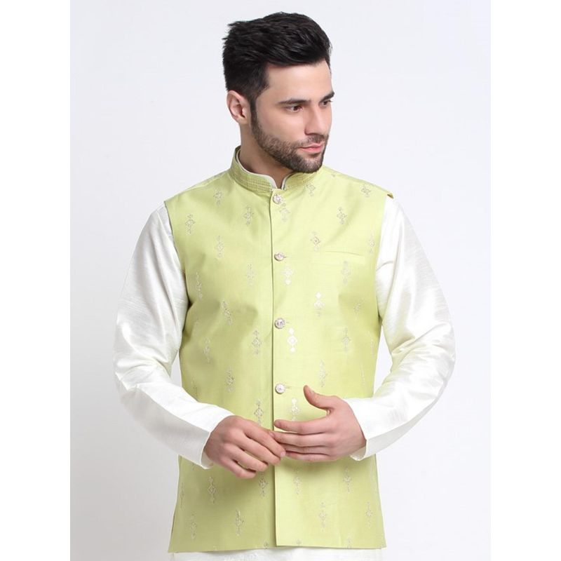 Buy Kraft India Mens Green Silk Embroidered Sequence Nehru Jacket Online
