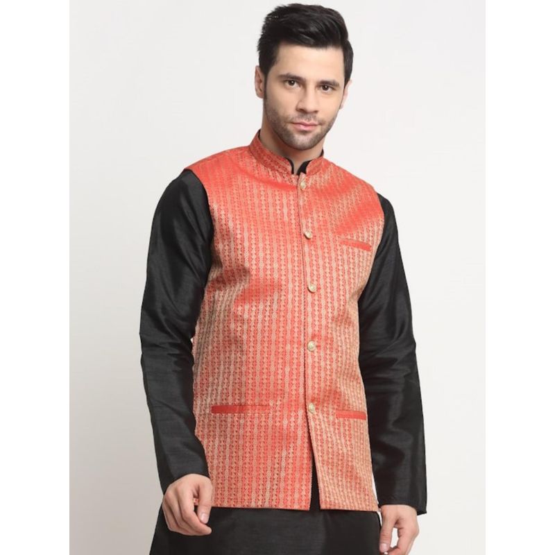 Buy Kraft India Mens Woven Red Nehru Jacket Online