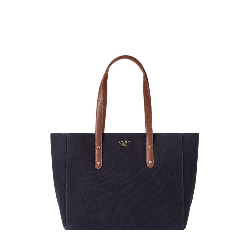 Buy Eske Navy Cognac Solid Leather Tote Bag for Women Online