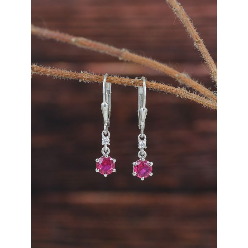 925 Sterling Silver Round Red Ruby and American Diamond Dangler Earrings for Women Girls: Buy ...