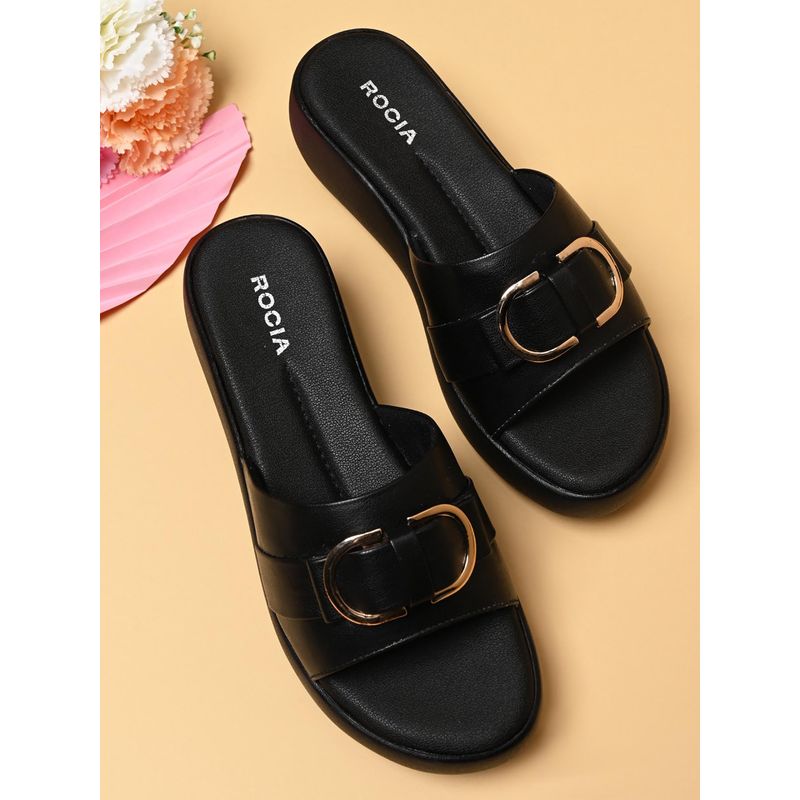 Buy ROCIA By Regal Black Women Classic Buckled Sandal Heels Online