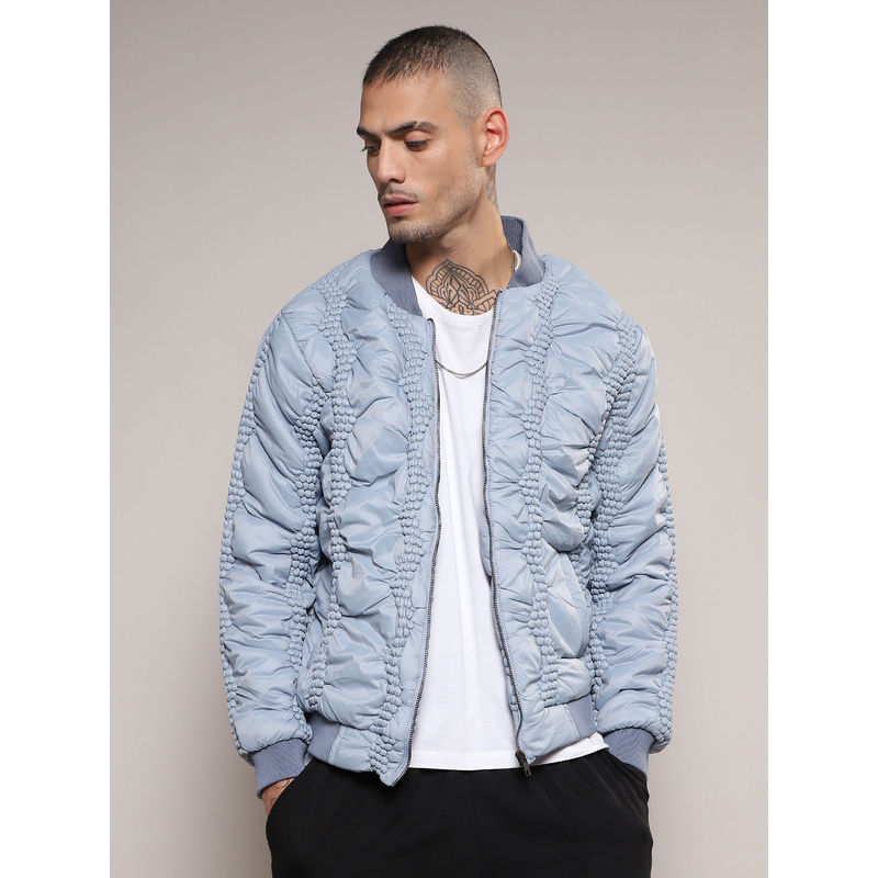 Buy Campus Sutra Mens Icy Blue Braided Crease Puffer Jacket Online