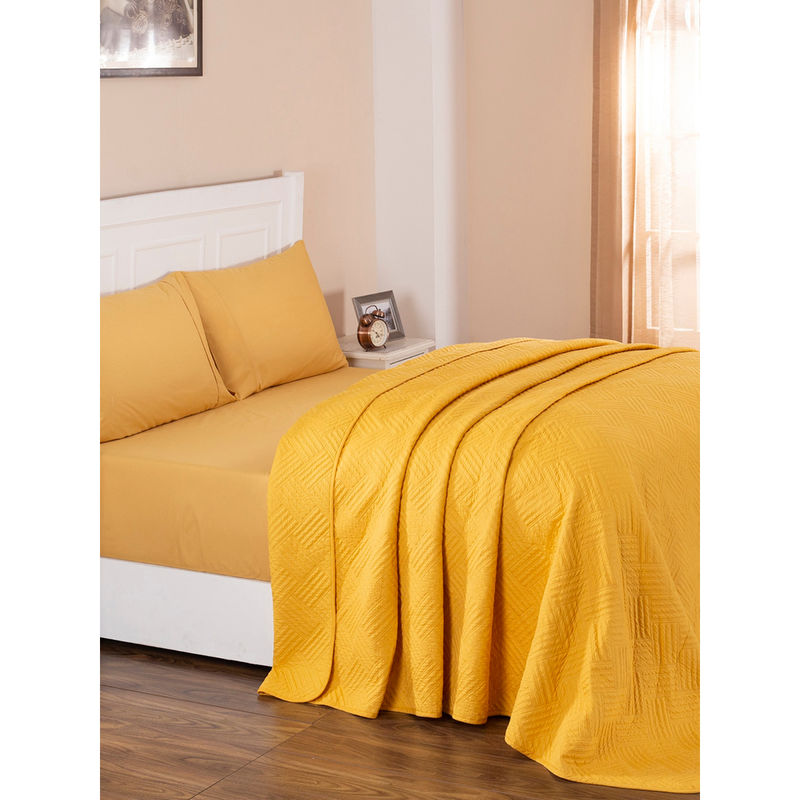 Buy Maspar Colorart Eliott Jacquard 100GSM Cotton Mustard Single Quilt ...