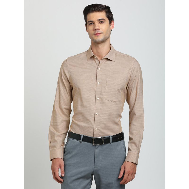 Buy Turtle Men Cotton Slim Fit Self Design Brown Formal Shirt Online